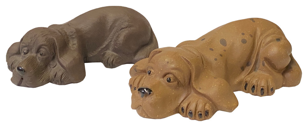 Two Oriental Puppy Dog Small Ceramic Animal Figures Display Art Hws2379 ...