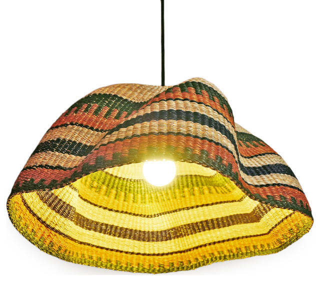 Orange/Green Bolga Wave Basket Light Pendant - Tropical - Pendant ...