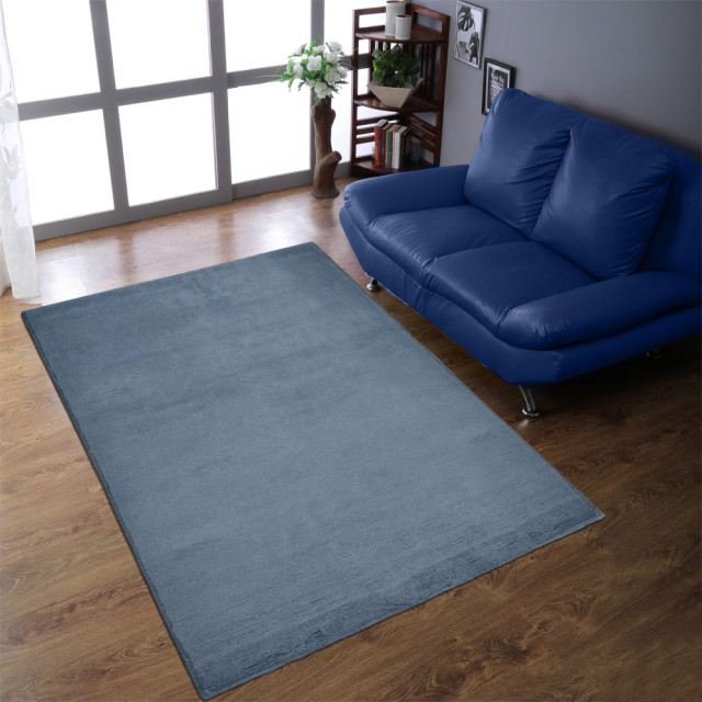 Hand Knotted Tibbati Wool Area Rug Solid Light Blue, [Rectangle] 6'x9 ...