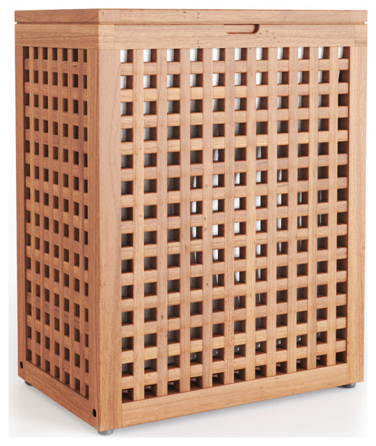 Grate Large-Size Wall-Hugging Teak Hamper - Transitional - Hampers - by ...