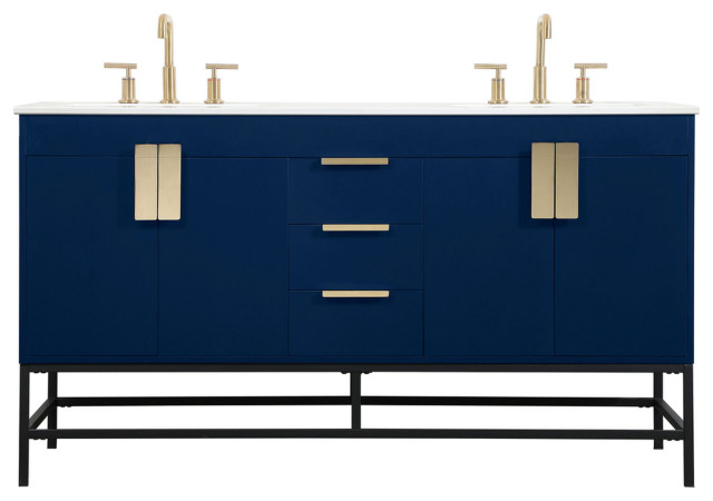 60" Double Bathroom Vanity, Blue, Vf48860Dmbl - Contemporary - Bathroom ...