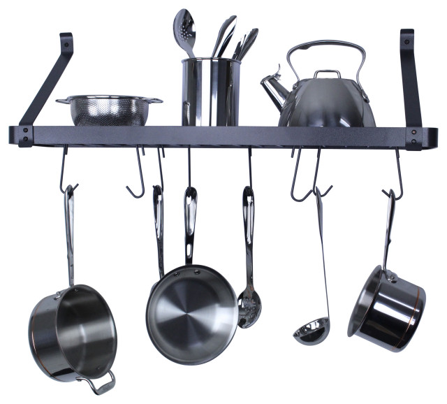 36" Bookshelf Wall Rack w Straight Arms & 8 Hooks Steel Gray Hammertone ...