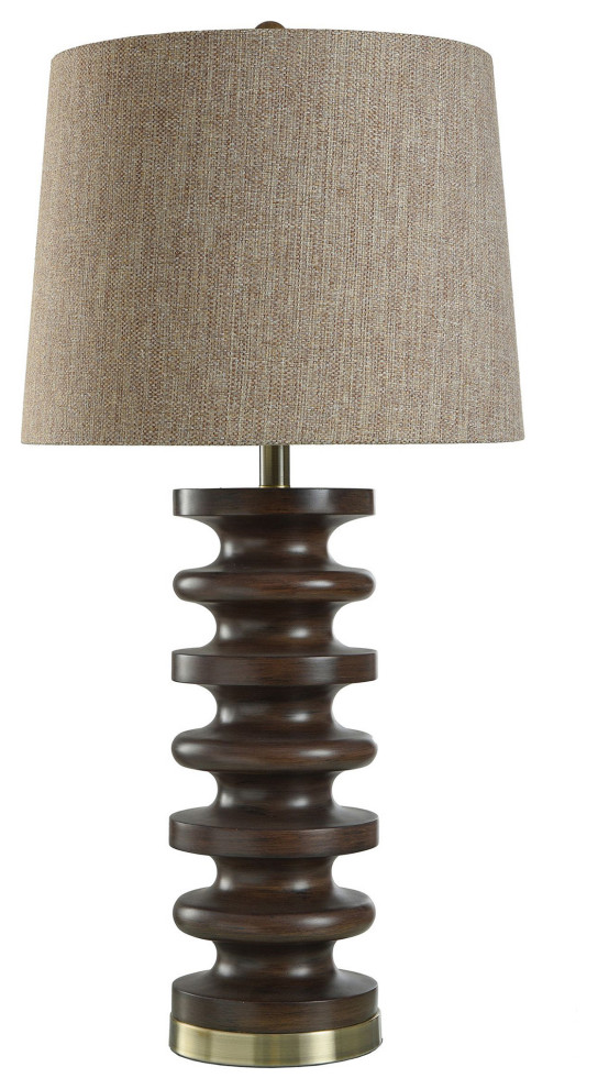Walnut Ridge Table Lamp, Fishbone Polyresin and Aged Brass Body, Heathered Brown - Transitional ...
