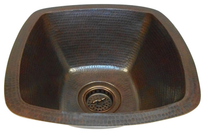 Rustic Copper Square Kitchen Bar Prep Sink with Strainer Drain - Traditional - Bar Sinks - by ...