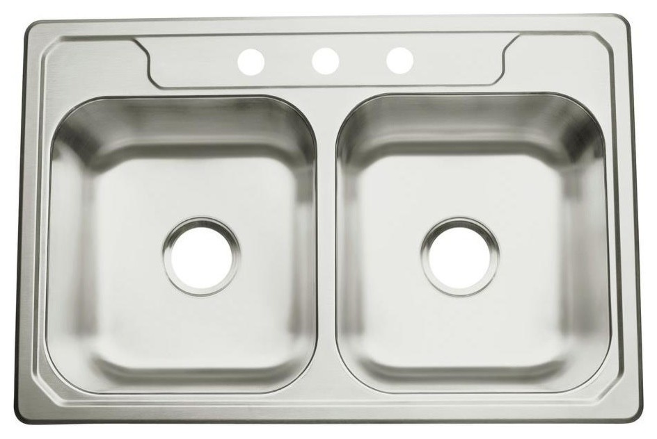 Sterling Middleton Double Bowl 3-Hole Drop-in Kitchen Sink, Stainless ...