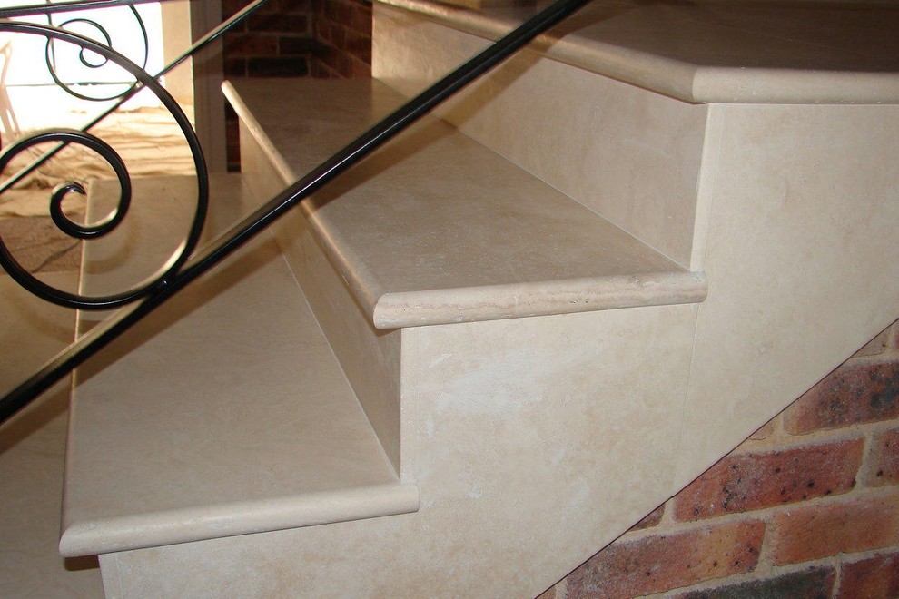 Travertine Stair Treads - Transitional - Staircase - Jacksonville - by ...