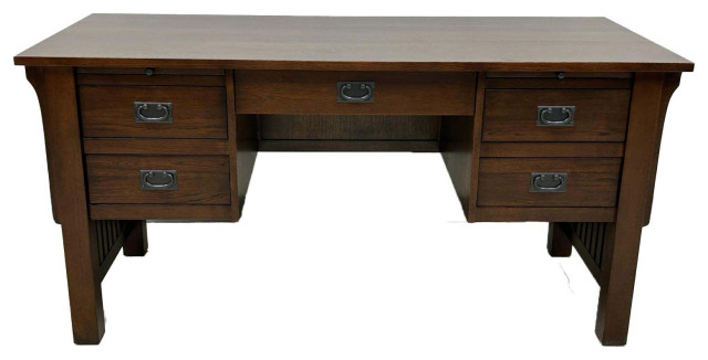Mission Solid Quarter Sawn Oak Desk, Library Table With 5-Drawers Walnut - Craftsman - Desks And ...
