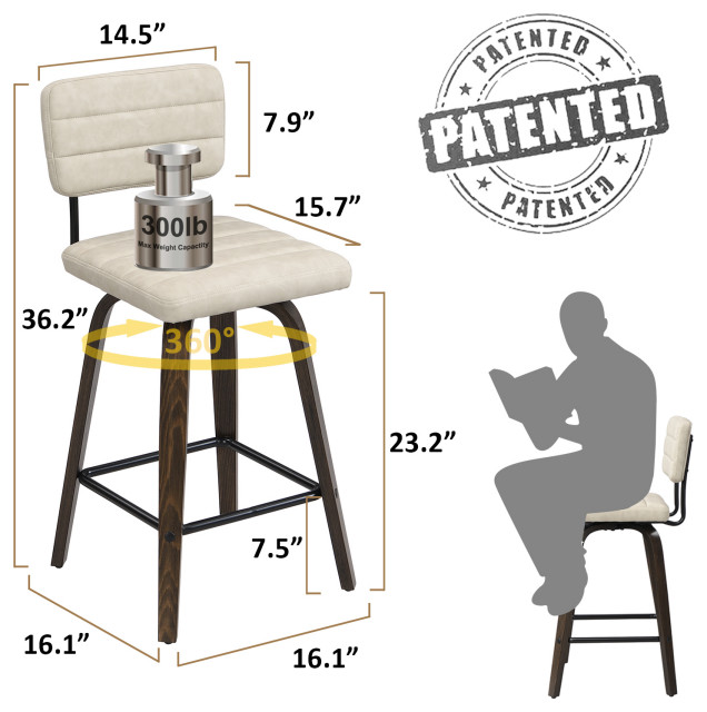 Swivel Bar Stool Leather Bar Stool, Wood Legs, Counter Height, Pu, Set ...