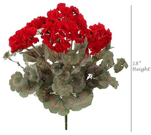 Red Artificial Geranium Flower Bush Silk Artificial Plant - Modern ...