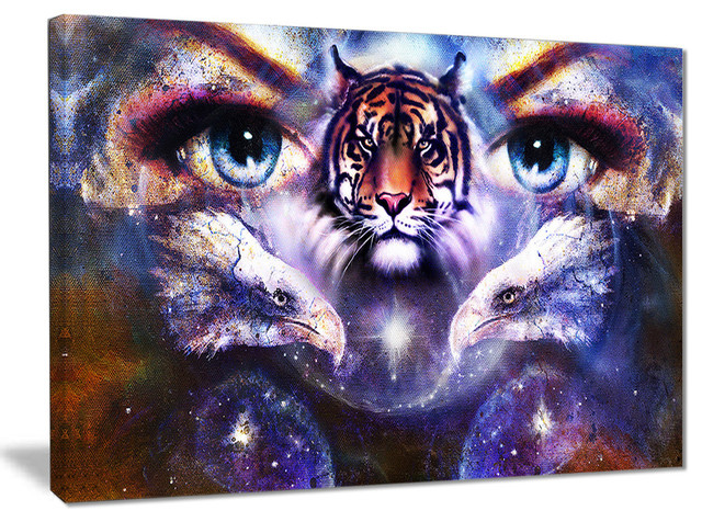 "Tiger, Eagles and Woman Eyes Collage" Animal Canvas Print, 20"x12 ...