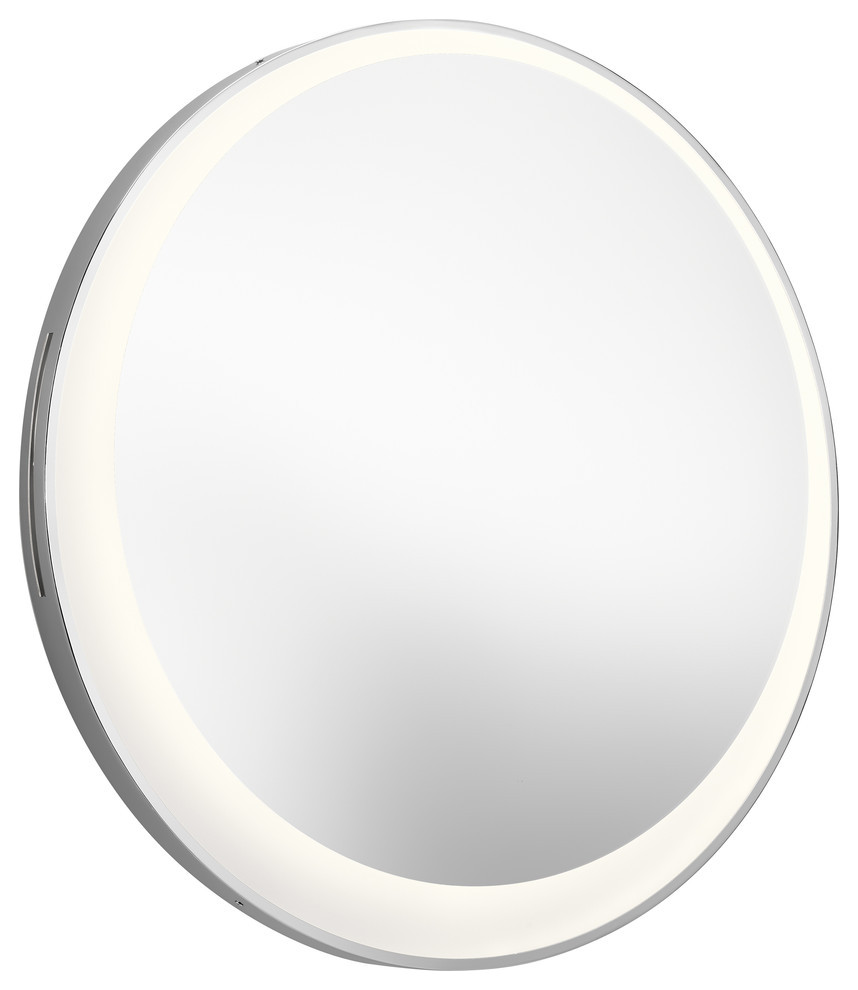 Offset Round Lighted Mirror, Matte Chrome - Modern - Bathroom Mirrors ...