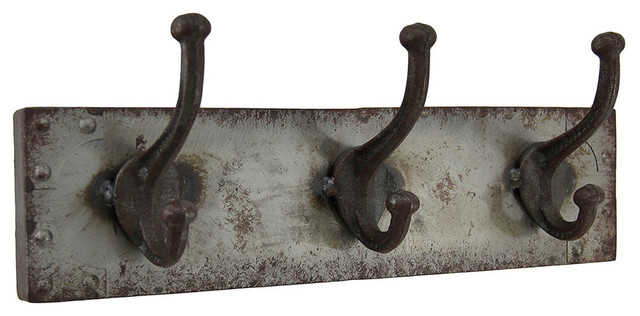 Faux Aged Steel Finish Industrial Style Triple Metal Wall Hook ...