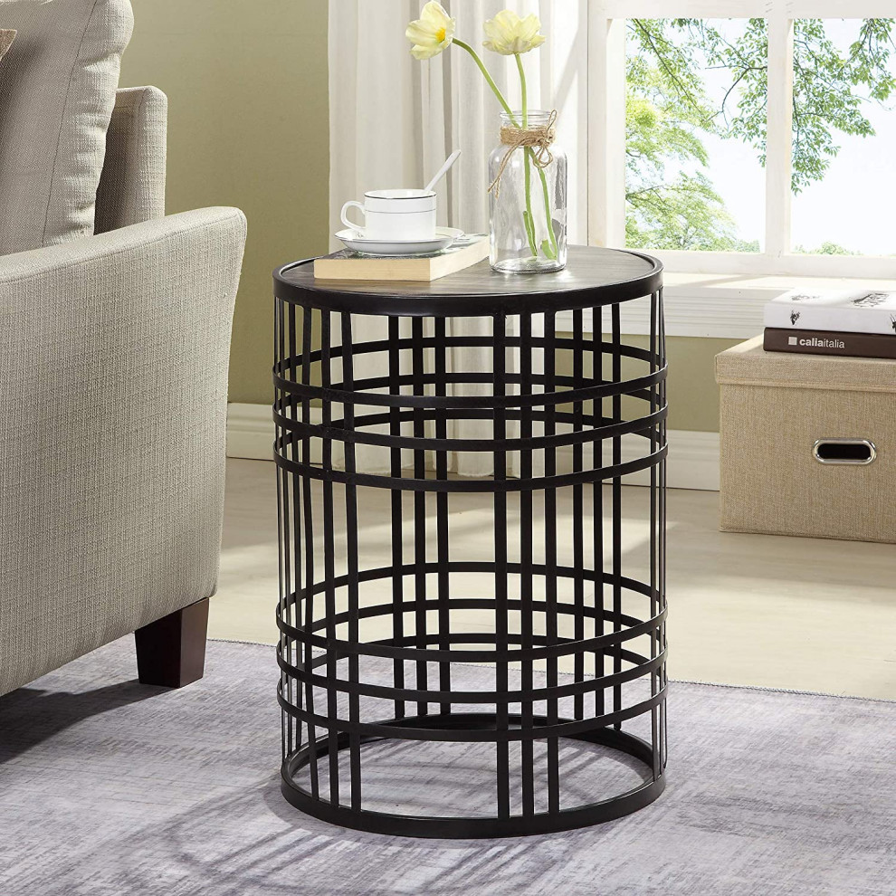 Industrial Weave Occasional Table, 22"H, Bronze, Espresso Finish ...