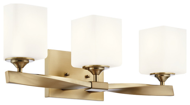 Marette 23" 3 Light Vanity Light, Satin Etched Opal Glass, Champagne ...