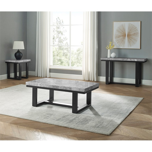 Lucca Gray Marble and Espresso Wood Coffee Table - Transitional - Coffee Tables - by Homesquare ...