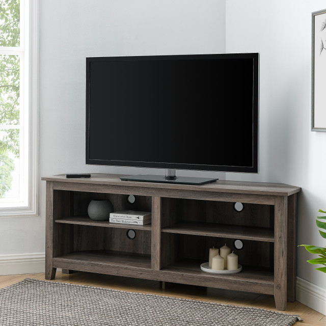 58" Transitional Wood Corner TV Stand, Gray Wash - Transitional ...