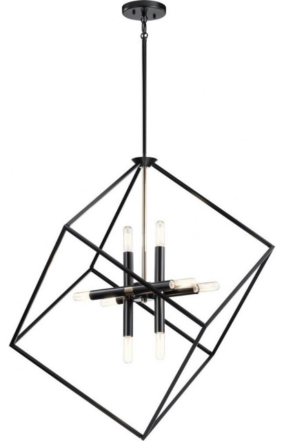 8 Light Contemporary Geometric Cube Chandelier Light Fixture-Black ...