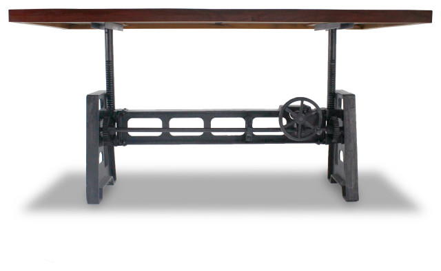 Industrial Dining Table, Cast Iron Base, Adjustable Height Rustic ...