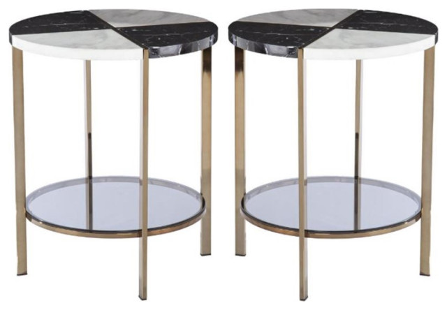 Home Square Faux Marble End Table in Black & White - Set of 2 ...