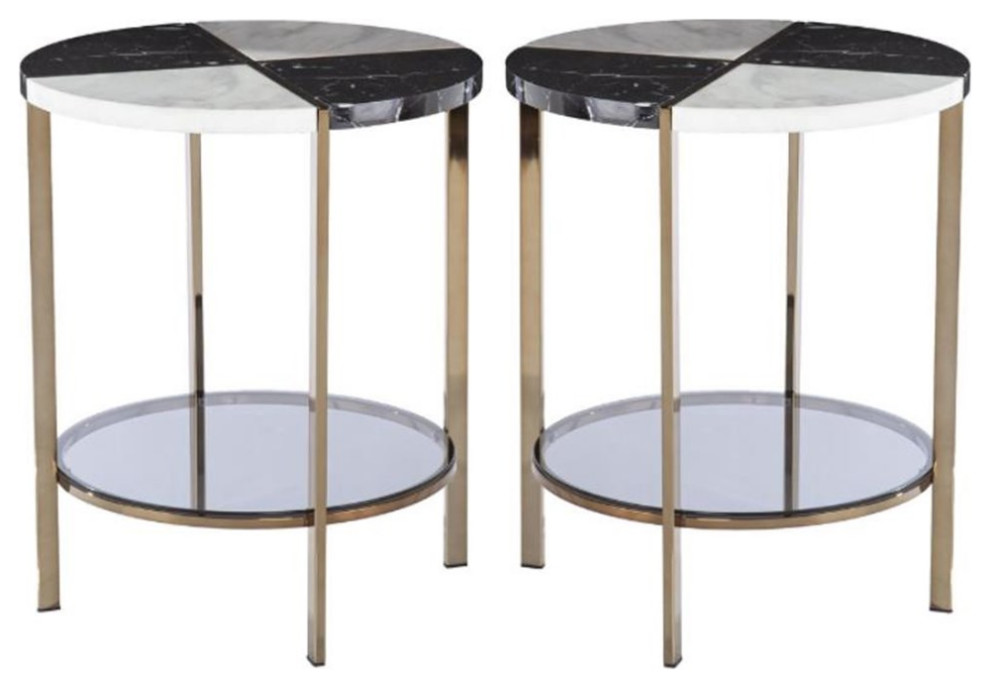 Home Square Faux Marble End Table in Black & White - Set of 2 ...
