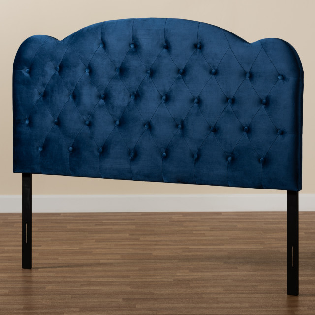 Clovis Modern Navy Blue Velvet Fabric Upholstered Full Size Headboard ...