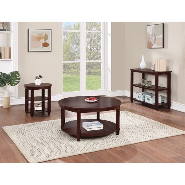 Lane Round Coffee Table with Lower Shelf in Espresso Wood Finish ...