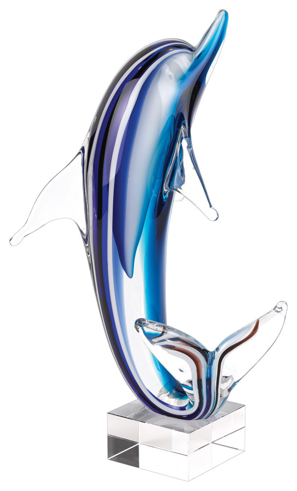 14" Blue Murano Glass Dolphin Figurine Tabletop Sculpture - Beach Style ...