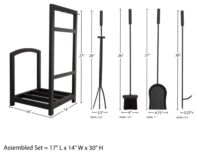 5-Piece Fireplace Tool Set Matte Black Mission Style Firewood Holder ...