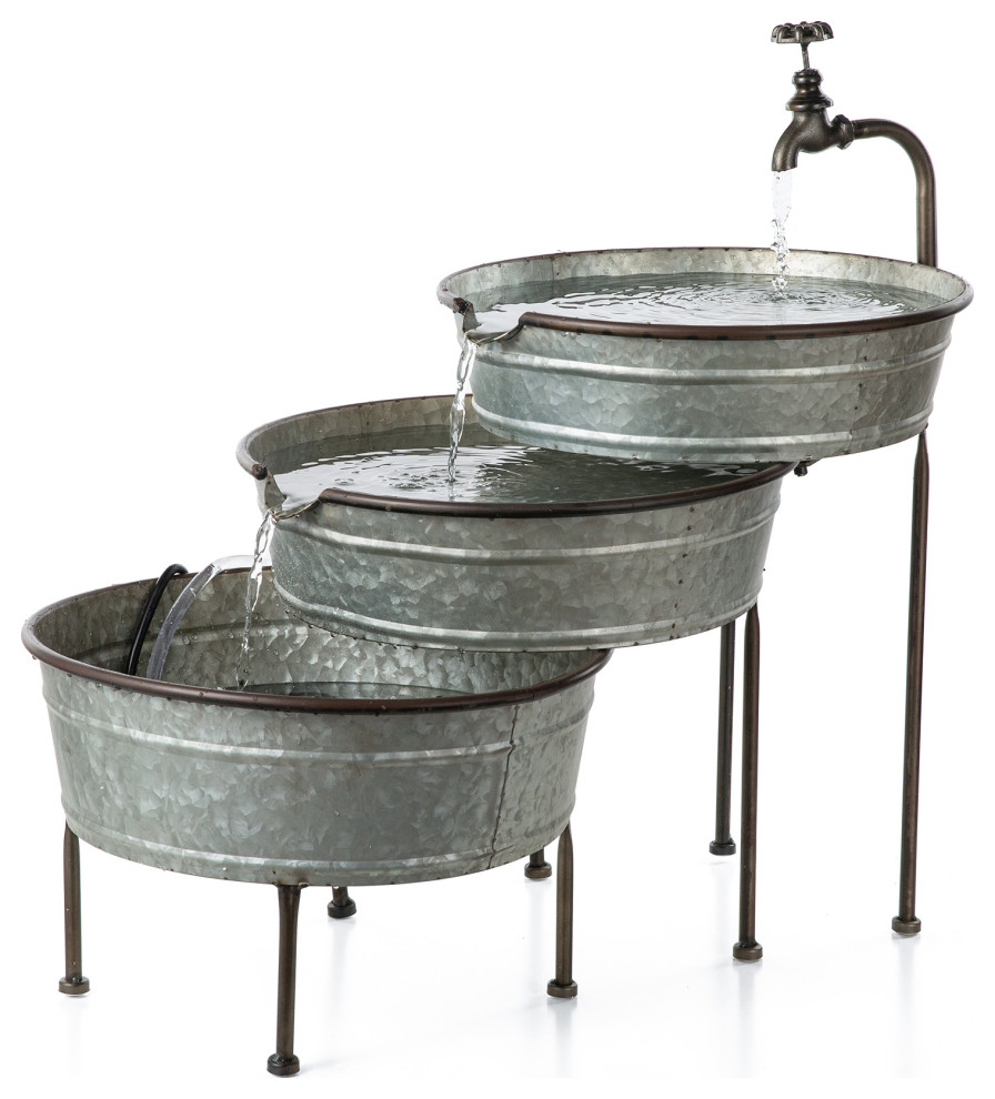 30" Farmhouse Outdoor 3 Tier Galvanized Metal Cascading Water Fountain ...