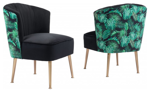 Tonya Accent Chair Black Gold and Tropical Print - Tropical - Armchairs ...