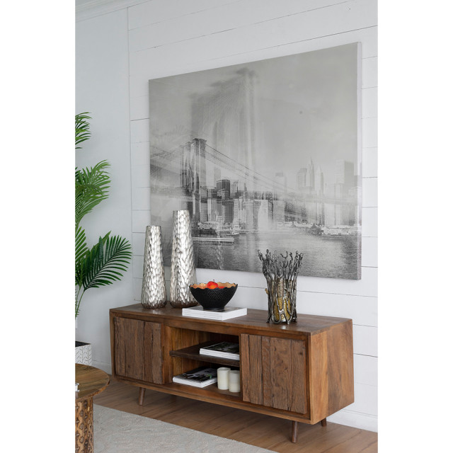 TV Cabinet With Recycle Wood 2 Door 55x16x23" - Midcentury ...