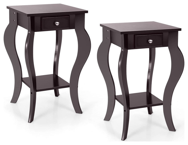 2-Tier End Table, Set of 2 w/Drawer and Shelf - Transitional - Side ...