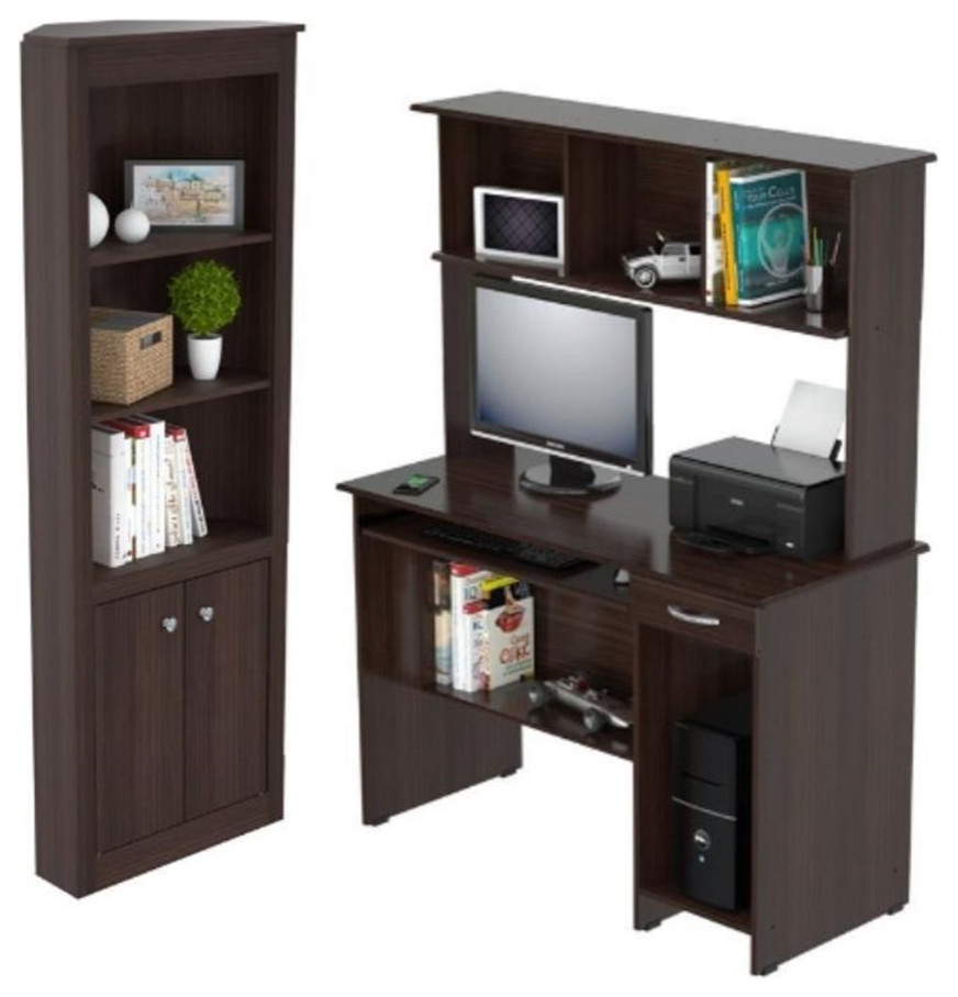 Home Square 2-Piece Set with Computer Desk with Hutch & Corner Bookcase ...