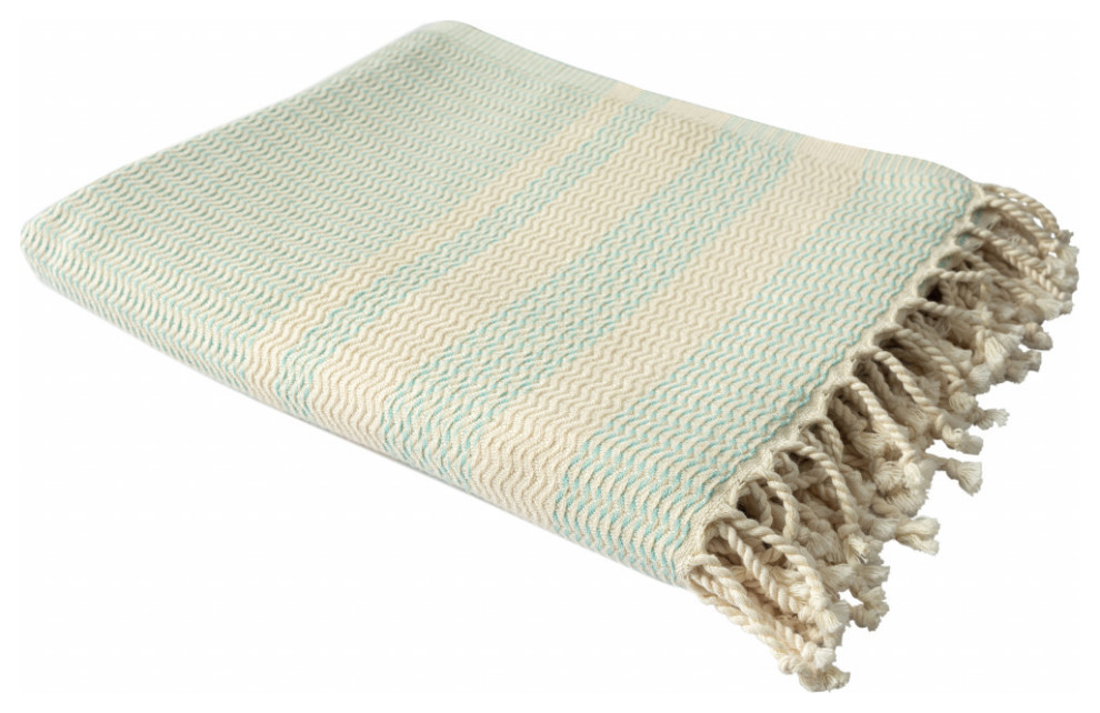 Turquoise Woven Cotton Striped Throw Blanket - Contemporary - Throws ...