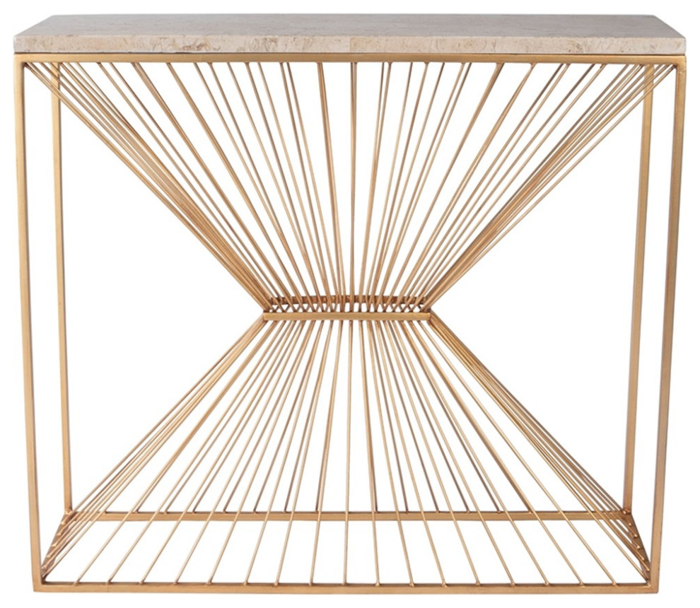 Butler Specialty Cosmo Fossil Stone And Metal Console Table In Gold ...