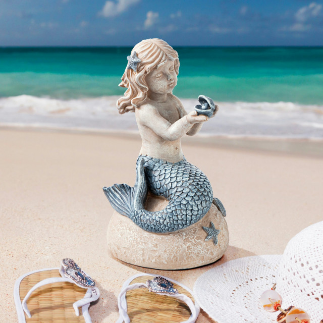 Little Girl Mermaid Holding Shell - Beach Style - Garden Statues And ...