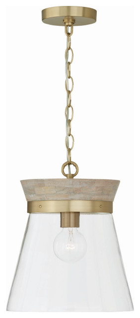 Finn One Light Pendant, White Wash and Matte Brass - Transitional ...