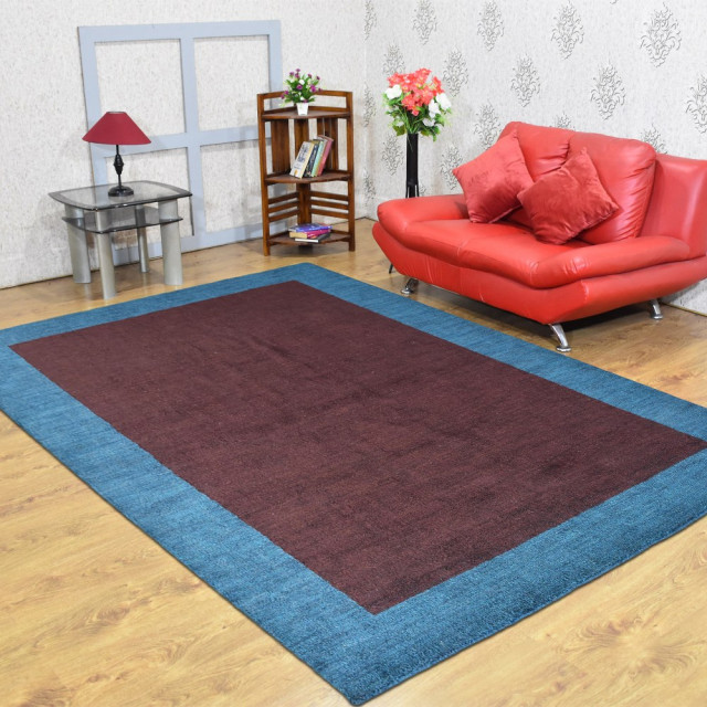 Hand Knotted Loom Silk Mix Area Rugs Contemporary Brown Blue ...
