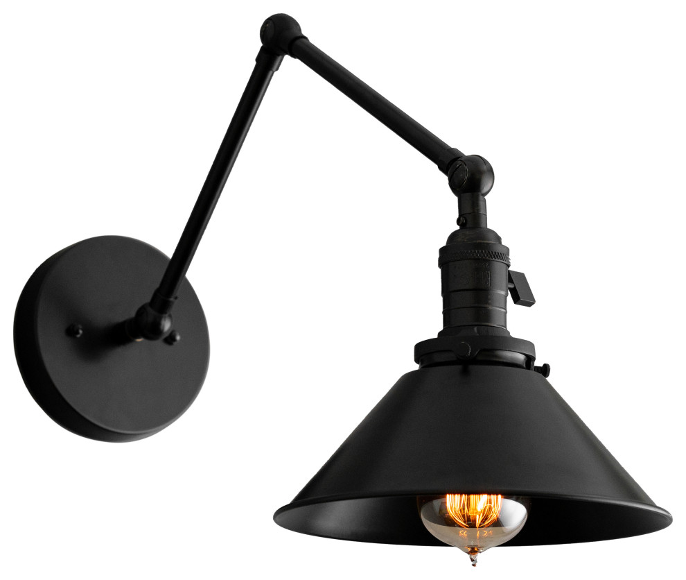 Black Shade, Adjustable Wall Sconce - Industrial - Swing Arm Wall Lamps ...