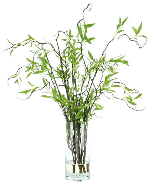 Willow Branch Arrangement in a Tall Glass Vase - Artificial Plants And ...