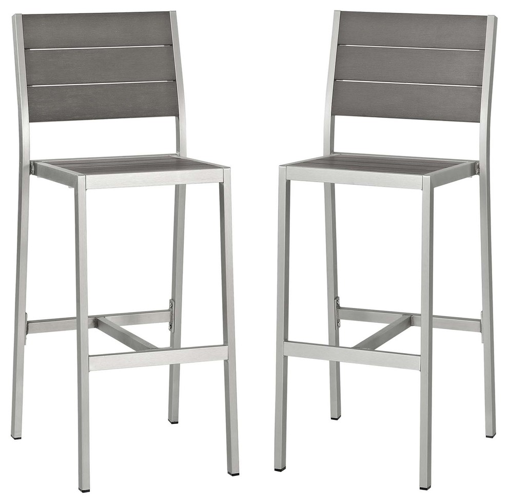 Modern Outdoor Bar Stool Set, Set of 2, Aluminum Metal, Gray ...