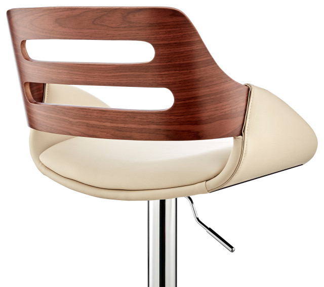 Cream Faux Leather and Walnut Wood Adjustable Bar Stool - Contemporary ...