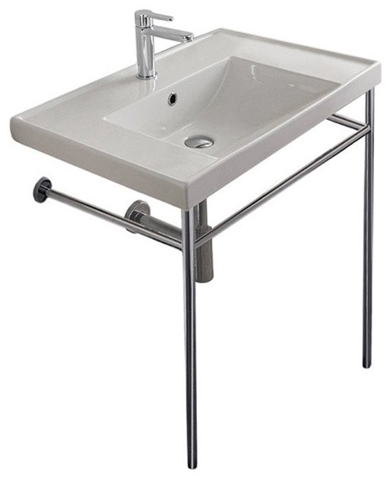 Rectangular Ceramic Console Sink and Polished Chrome Stand ...