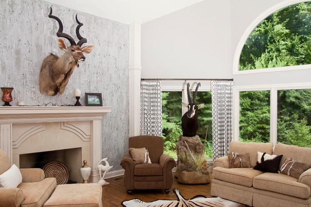 A Lake House Window Treatments and Bedding - Traditional - Living Room ...