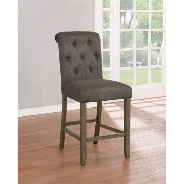Home Square Tufted Back Counter Height Stool in Gray and Rustic Brown ...