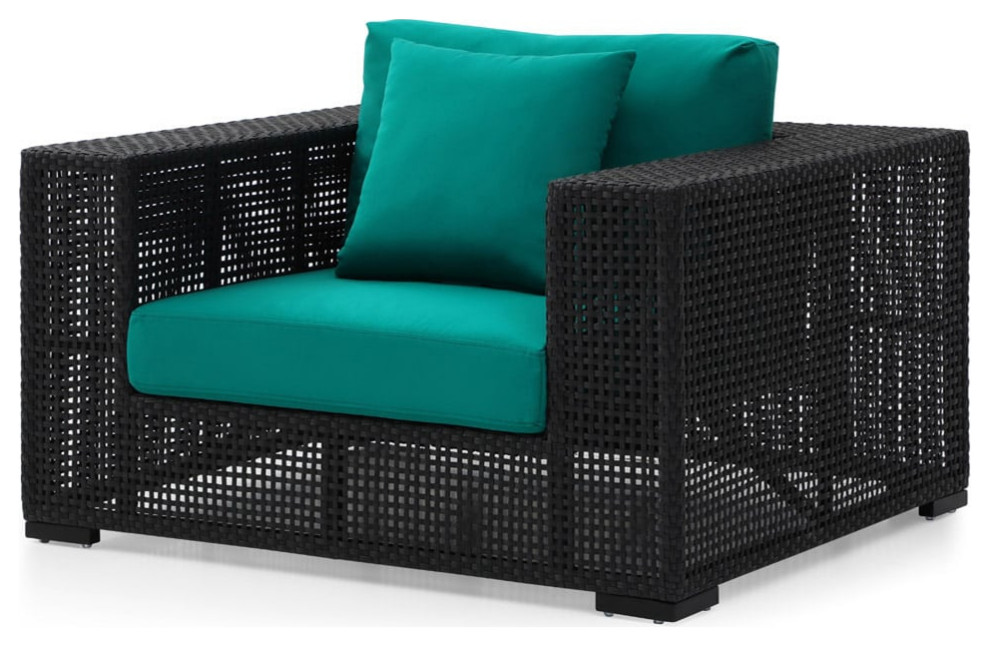 Marquesa Outdoor Black Wicker Armchair with Quick Drying Cushions - Tropical - Outdoor Lounge ...