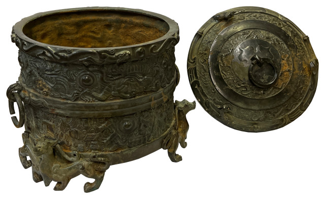 Vintage Look Chinese Green Black Ancient Ding Shape Holder Display Hws3008 - Asian - Decorative ...