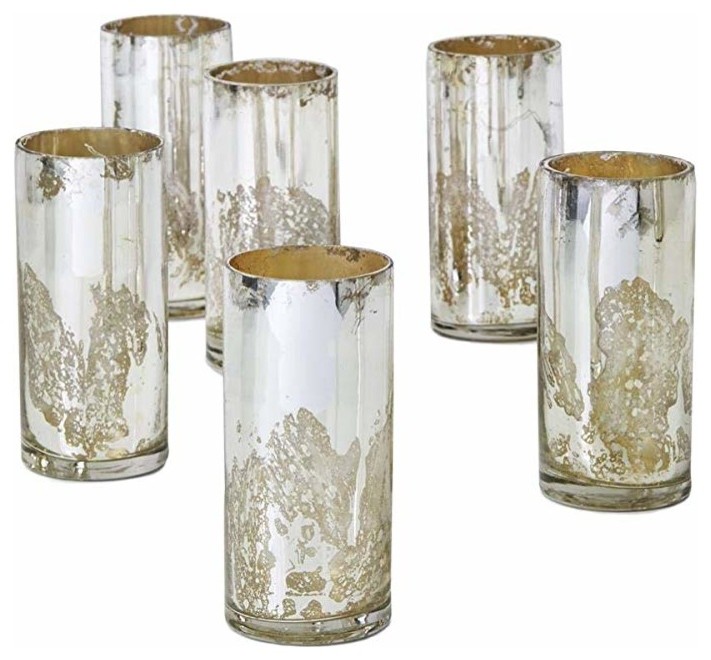 Antique Silver Glass Cylinders, Set of 6 - Transitional - Candleholders ...