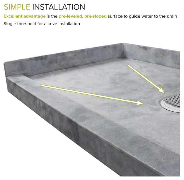 Transolid Ready to Tile 60"Lx34"W Shower Base, Dark Gray - Shower Pans ...