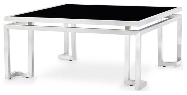 Plaza Coffee Table Opaque Black Tempered Glass Top Brushed Stainless ...